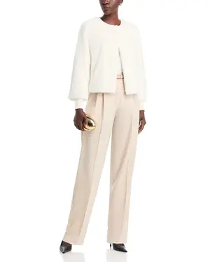 T Tahari Faux Fur Knit Cuff Jacket - Soft Ivory