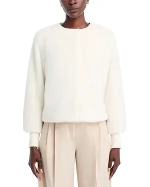 T Tahari Faux Fur Knit Cuff Jacket - Soft Ivory