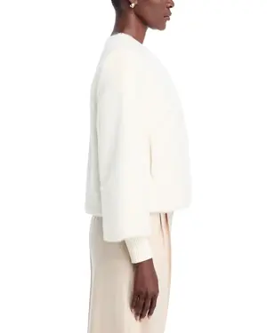 T Tahari Faux Fur Knit Cuff Jacket - Soft Ivory