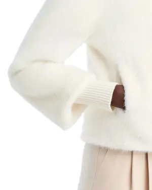T Tahari Faux Fur Knit Cuff Jacket - Soft Ivory