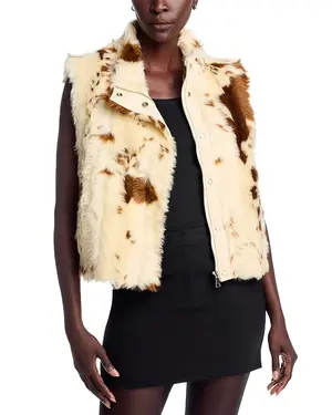 Adrienne Landau Wynn Printed Faux Fur Vest - Brwn Blk W