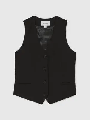 REISS Gabi Single-breasted Twill Waistcoat - Black