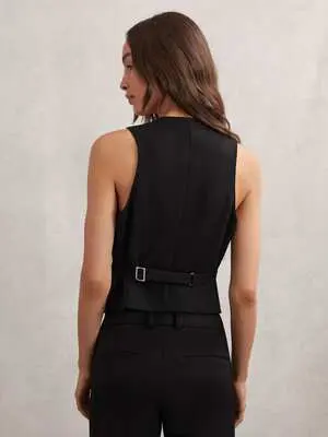 REISS Gabi Single-breasted Twill Waistcoat - Black