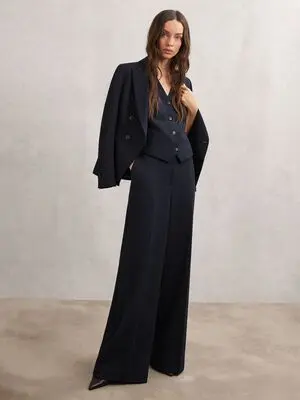 REISS Gabi Single-breasted Twill Waistcoat - Navy