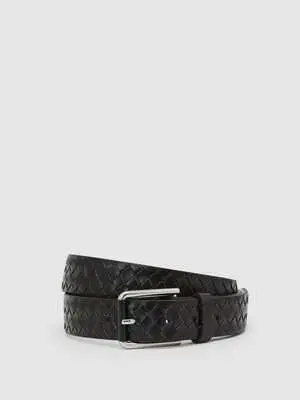 REISS Preston Leather Woven Belt