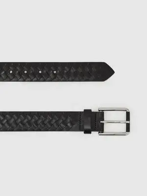 REISS Preston Leather Woven Belt