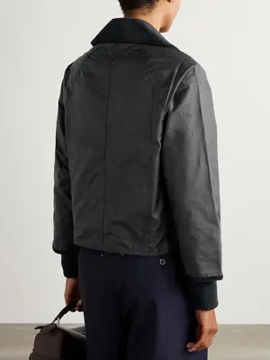 Barbour Cropped Corduroy-trimmed Waxed Cotton Jacket - Blue