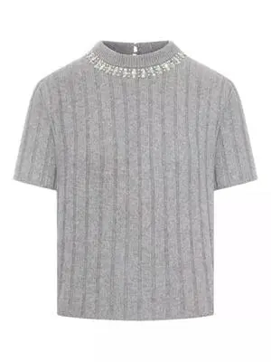Gucci Ribbed Wool Top With Jeweled Detailing