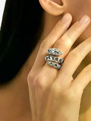 John Hardy Sterling Naga Diamond And Sapphire Ring - Silver