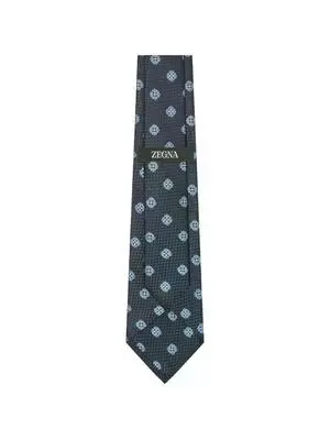 Zegna Floral-pattern Silk Neck Tie - Blue