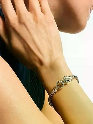 John Hardy Sterling Naga Diamond And Sapphire Bracelet