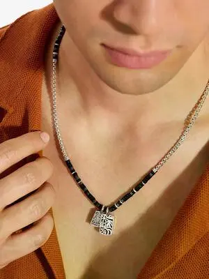John Hardy Sterling Heishi Tag Onyx Necklace