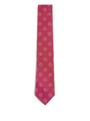 Valentino Garavani Geometric-pattern Standard Silk Tie - Red
