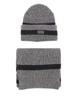Barbour Boston Striped Beanie Scarf Set - Grey