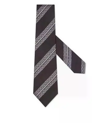 Zegna Striped-patterned Silk Neck Tie - Brown