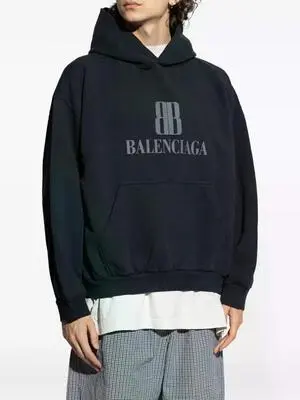 Balenciaga Logo-embroidered Hoodie - Black