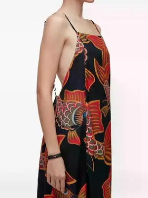 OSKLEN Fish Print Spaghetti Strap Maxi Dress