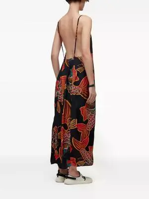 OSKLEN Fish Print Spaghetti Strap Maxi Dress