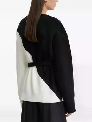 AERON Diagonal Colour-block Ribbed Knit Cardigan