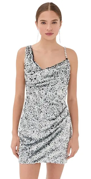 AREA Crystal Strap Sequin Mini Dress