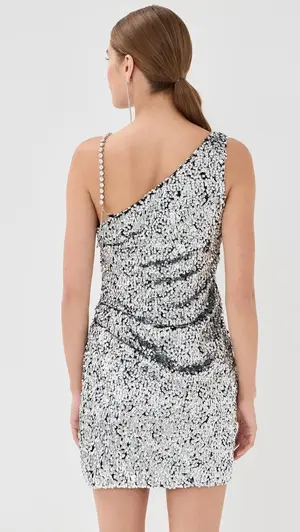 AREA Crystal Strap Sequin Mini Dress