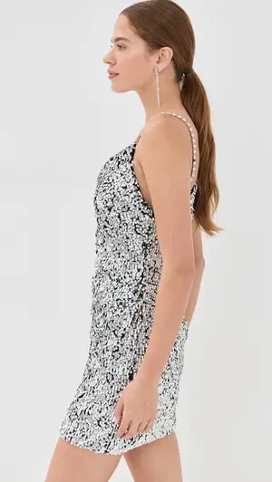 AREA Crystal Strap Sequin Mini Dress
