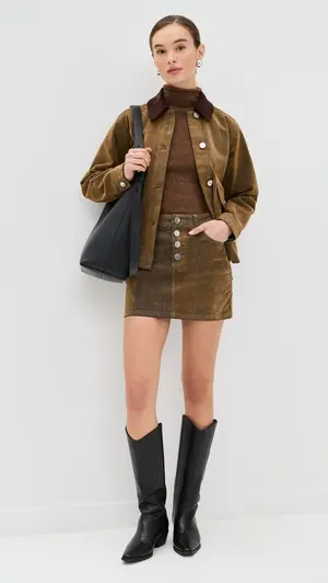 ALIGNE Corrie Flock Denim Mini Skirt