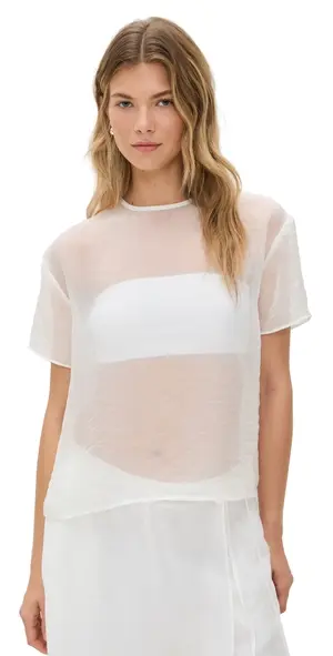 SIMONETT Sheer Short Sleeve Blouse