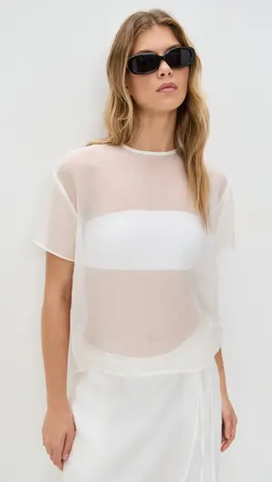 SIMONETT Sheer Short Sleeve Blouse