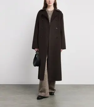 Sandro Wool Overcoat With Leather Collar