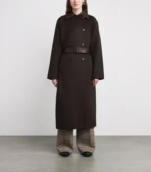 Sandro Wool Overcoat With Leather Collar