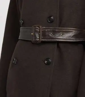 Sandro Wool Overcoat With Leather Collar