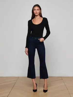 L'Agence Kendra Cropped Flare Jeans - Black Ink