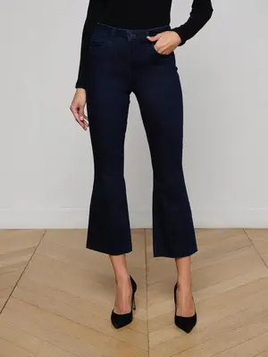 L'Agence Kendra Cropped Flare Jeans - Black Ink