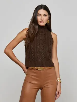 L'Agence Bellini Metallic Cable-knit Turtleneck