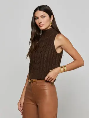 L'Agence Bellini Metallic Cable-knit Turtleneck