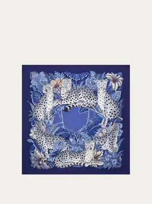 FERRAGAMO Cheetahs Print Silk Scarf Blue