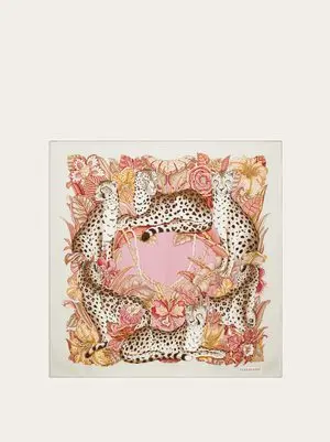 FERRAGAMO Cheetahs Print Silk Scarf - Pink