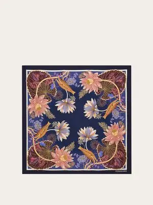 FERRAGAMO Water Lilies Print Silk Scarf - Blue