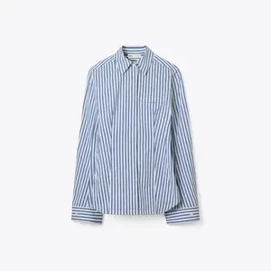 Tory Burch Bell-sleeve Cotton Shirt - Blue Stripe