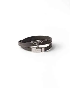 Prada Saffiano Leather Bracelet Grey