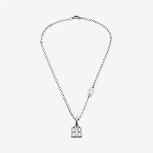 Balenciaga Nano Bb Logo Pendant Necklace With Rhinestones