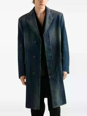 Prada Washed Denim Single-breasted Coat - Blue