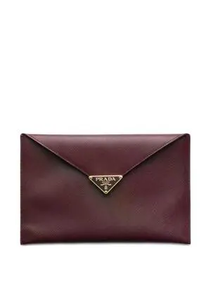 Prada Leather Triangle-logo Clutch - Red