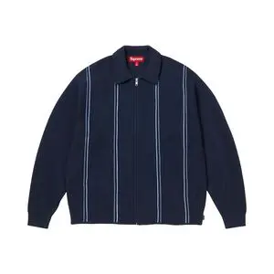 Supreme Stripe Zip Up Polo Sweater - Blue