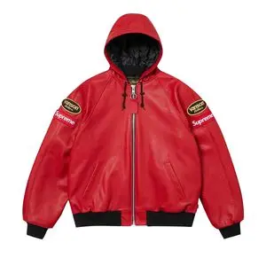Supreme Hooded Leather Work Jacket - Red