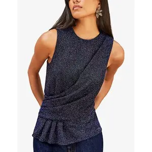 RO&ZO Sparkle Drape-front Stretch-woven Top