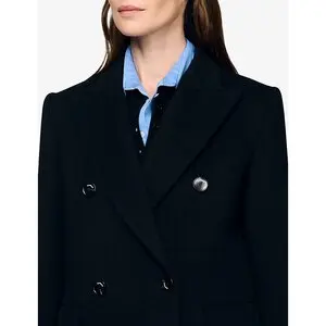 Sandro Long Double-breasted Wool-blend Coat - Black