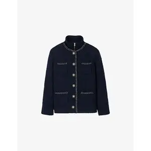 SANDRO Buttoned Contrast-Trim Tweed Jacket