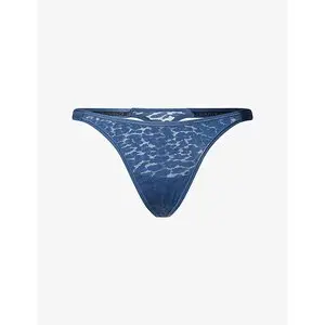 Calvin Klein Icon Branded Lace Thong - Dark Denim